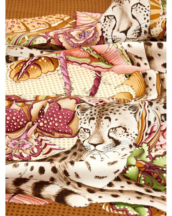 FERRAGAMO Wild Cat Silk Scarf - Beige/camel