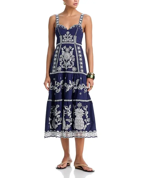Farm Rio Sweetheart Neck Midi Dress - Blue