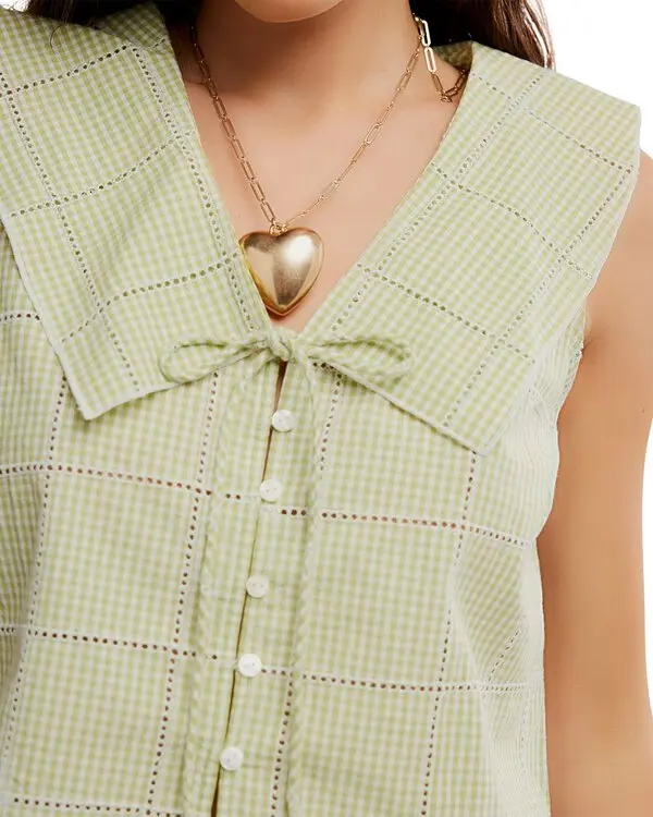 Free People Embroidered Gingham Crop Top - Winter Pear