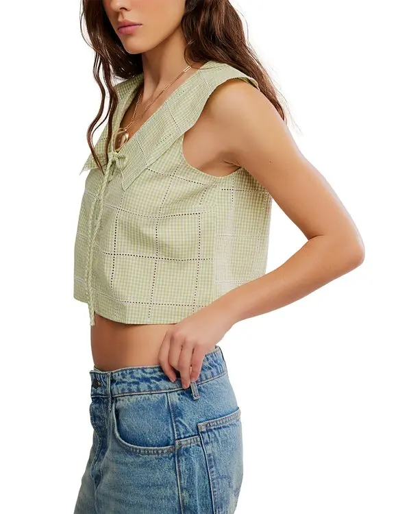 Free People Embroidered Gingham Crop Top - Winter Pear