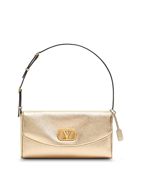 Valentino Garavani Vlogo Laminated Nappa Leather Small Shoulder Bag - Champagne