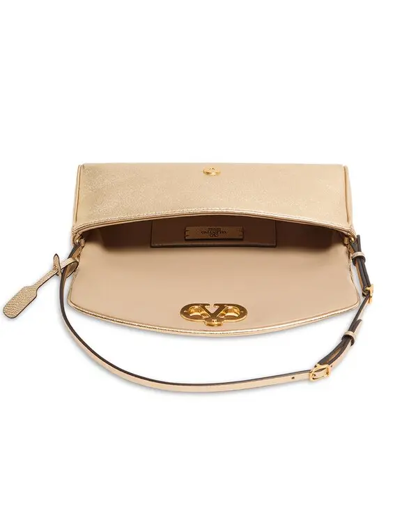 Valentino Garavani Vlogo Laminated Nappa Leather Small Shoulder Bag - Champagne