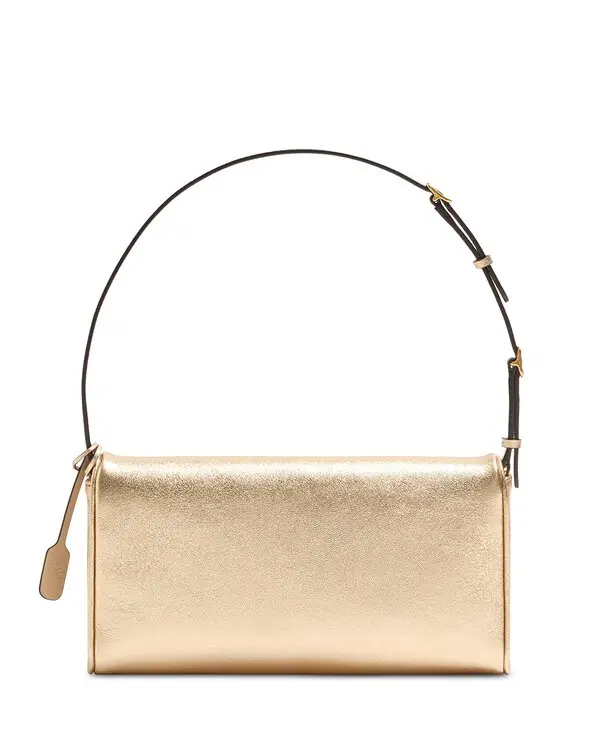Valentino Garavani Vlogo Laminated Nappa Leather Small Shoulder Bag - Champagne