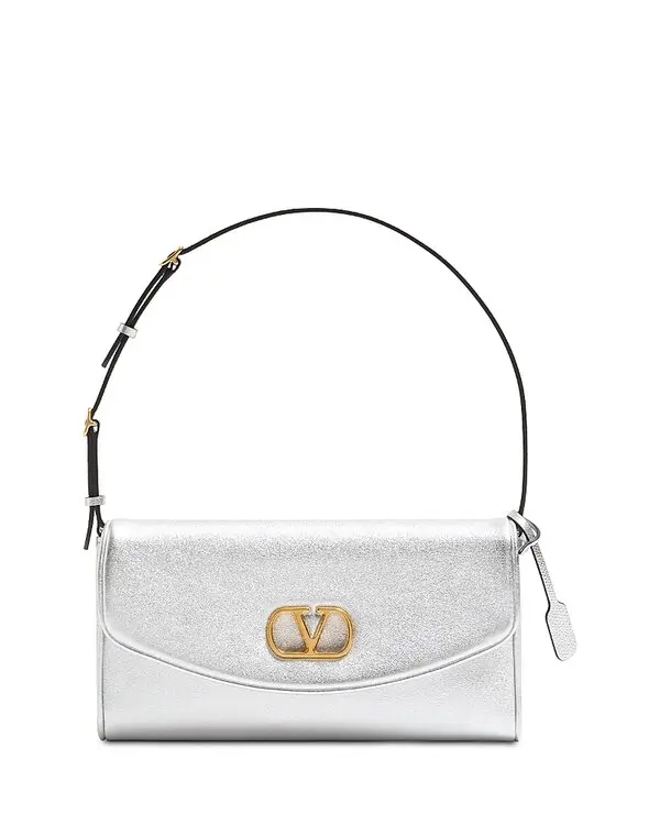 Valentino Garavani Vlogo Laminated Nappa Leather Small Shoulder Bag - Silver