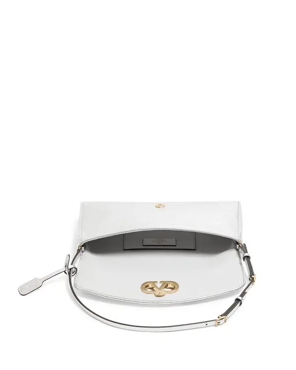 Valentino Garavani Vlogo Laminated Nappa Leather Small Shoulder Bag - Silver