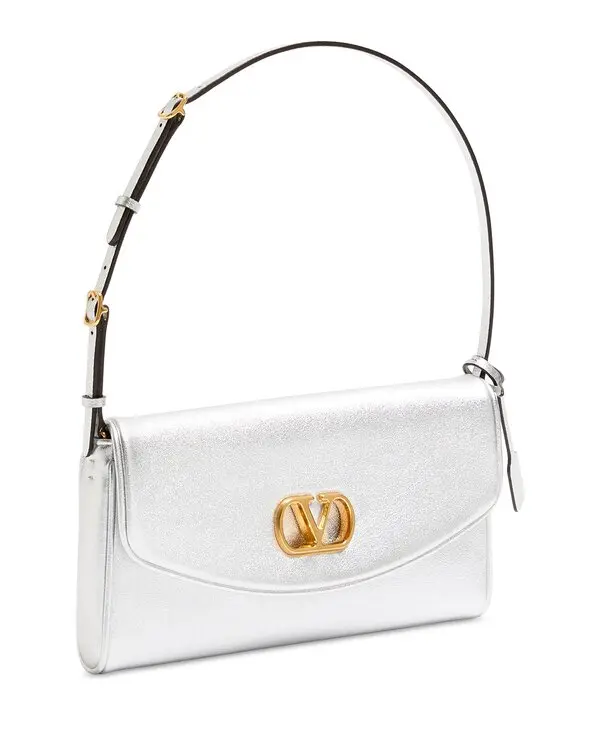 Valentino Garavani Vlogo Laminated Nappa Leather Small Shoulder Bag - Silver