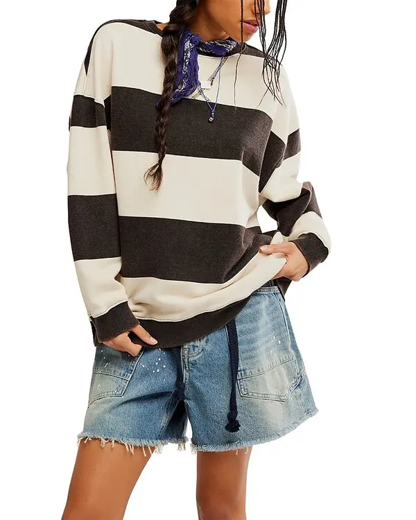 Free People Classic Stripe Crewneck Top - Black Combo
