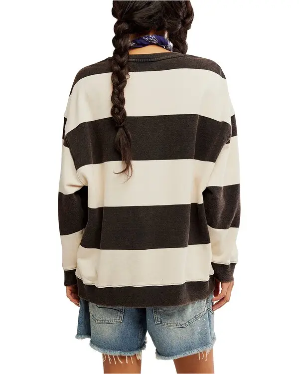 Free People Classic Stripe Crewneck Top - Black Combo