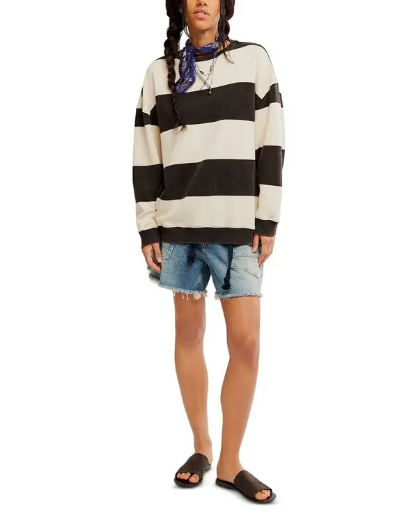 Free People Classic Stripe Crewneck Top - Black Combo