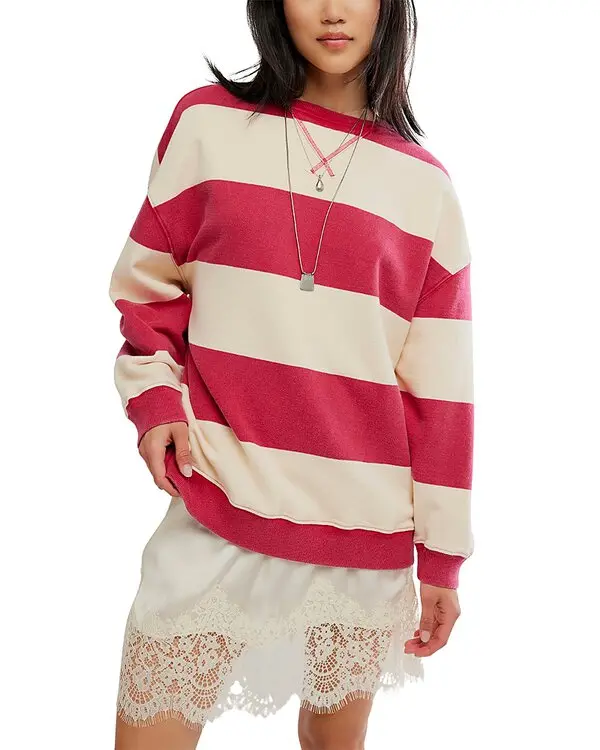 Free People Classic Stripe Crewneck Top - Cherry