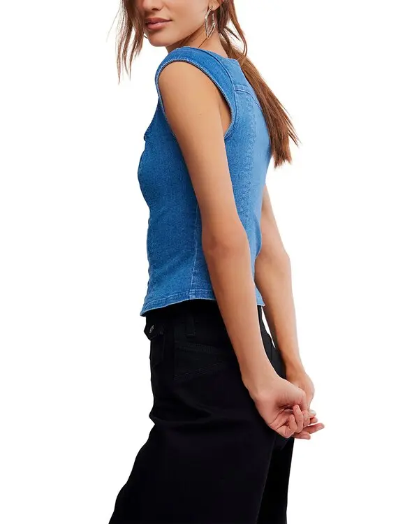 Free People Marilyn Denim Corset Top - Skylight