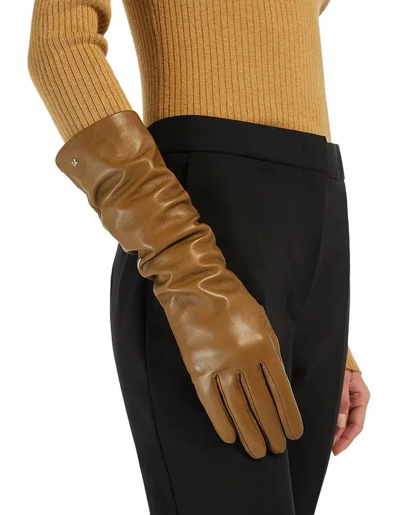 Max Mara Afidee Leather Gloves - Tobacco