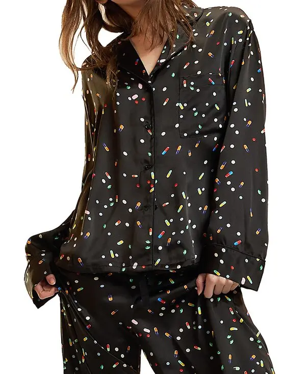 Cynthia Rowley Pill Print Pajama Top - Black