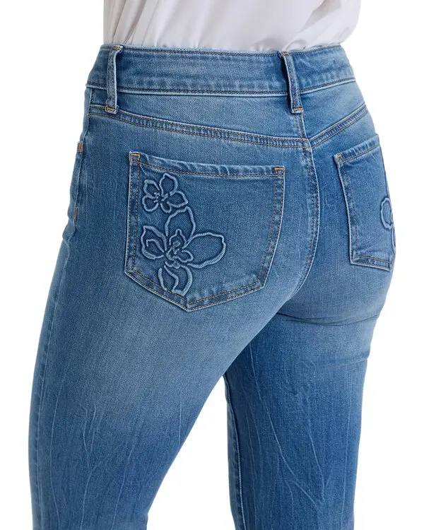 NYDJ Marilyn Floral Pocket High Rise Straight Ankle Jeans - Pacifica