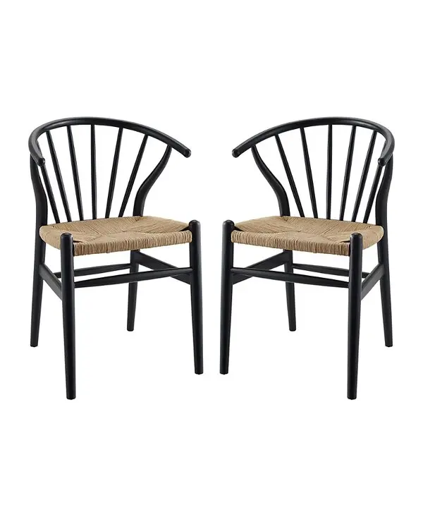 MODWAY Flourish Spindle Wood Dining Side Chair, Set Of 2 - Black