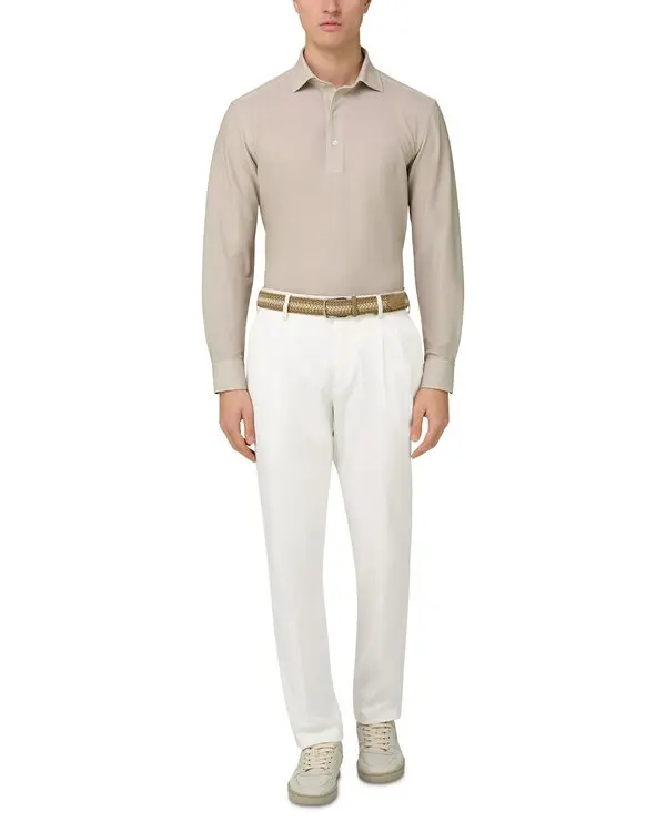 Boggi Milano Regular Fit Stretch Panama Trousers - White