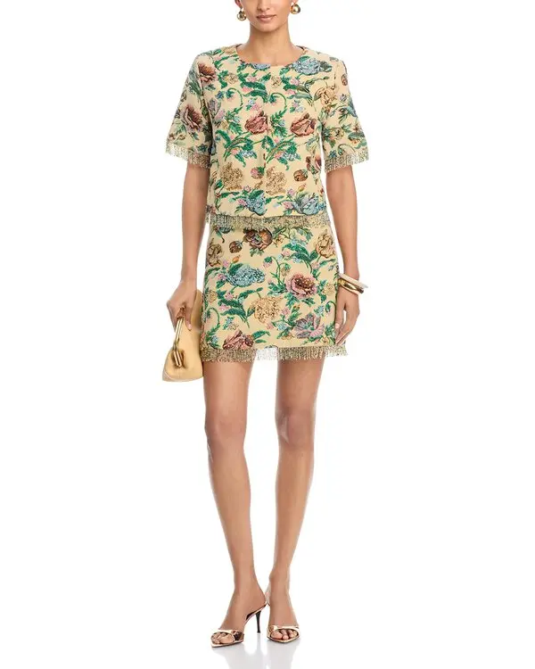 Kobi Halperin Celia Printed Skirt With Beaded Fringe