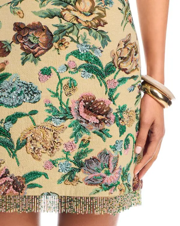 Kobi Halperin Celia Printed Skirt With Beaded Fringe