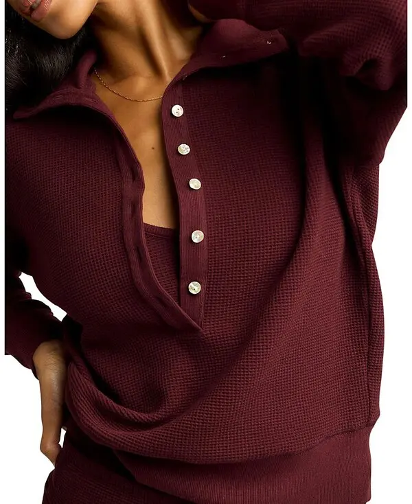 NEGATIVE Waffle Knit Pullover With Button Detailing - Garnet