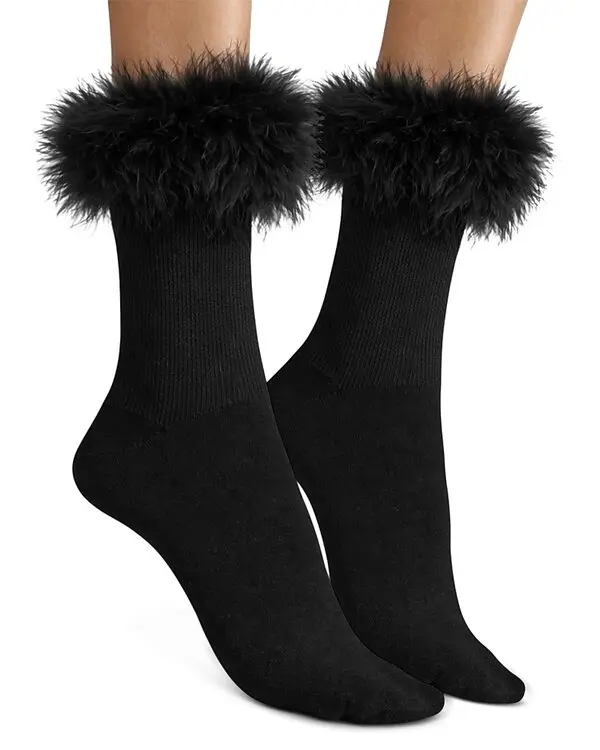 HIGH HEEL JUNGLE Frou Frou Faux Fur Trim Socks - Black