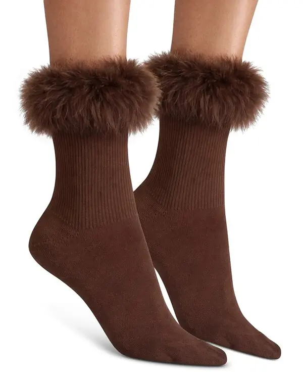 HIGH HEEL JUNGLE Frou Frou Faux Fur Trim Socks - Brown