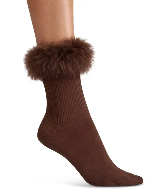 HIGH HEEL JUNGLE Frou Frou Faux Fur Trim Socks - Brown