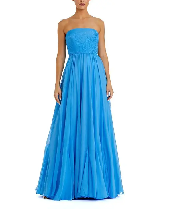 Mac Duggal Strapless Chiffon Gown With Braided Belt - Turquoise