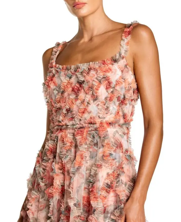 Mac Duggal Floral Mesh A-line Gown With Ruffle Detail