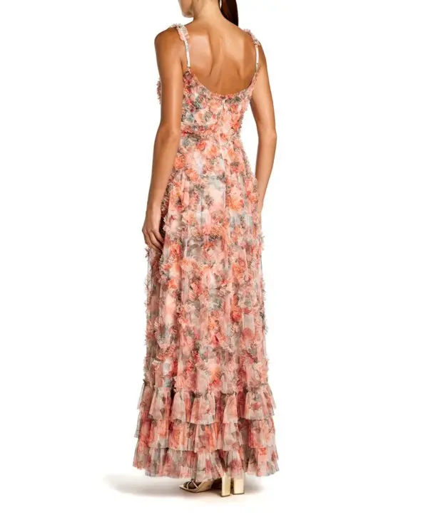 Mac Duggal Floral Mesh A-line Gown With Ruffle Detail