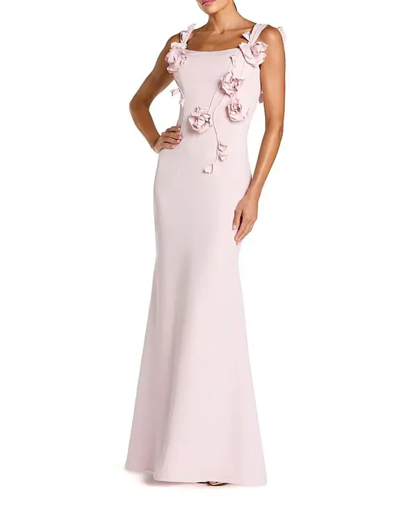Mac Duggal Crepe Column Gown With Floral Applique - Blush