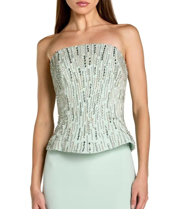 Mac Duggal Crepe Embellished Corset Strapless Column Gown