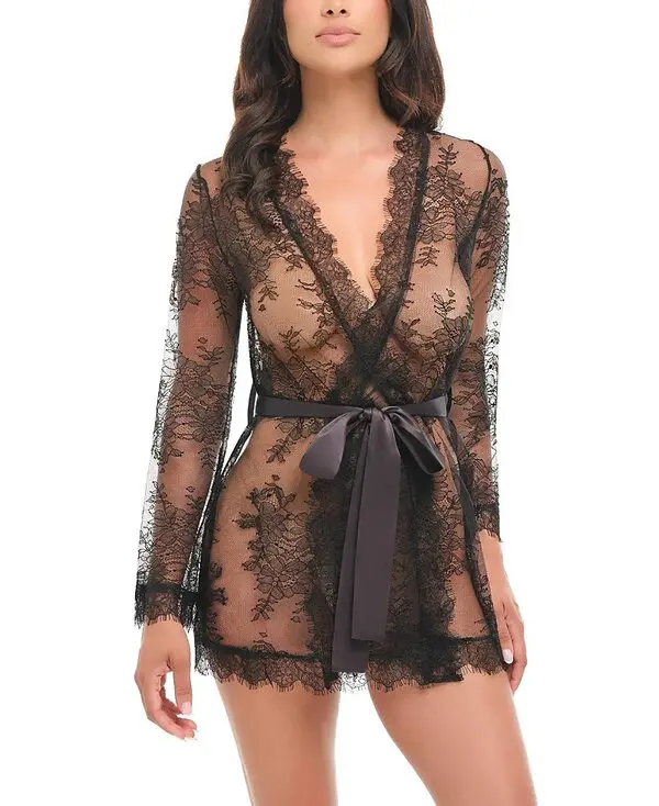 OH LA LA CHERI Amour Short Lace Robe - Black