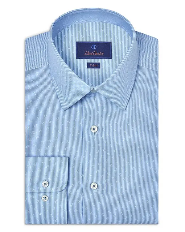David Donahue Trim Fit Diamond Dobby Dress Shirt - Sky