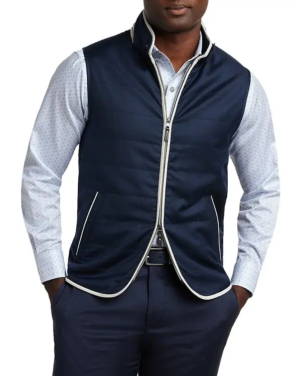 David Donahue Quilted Wool Vest - Navy