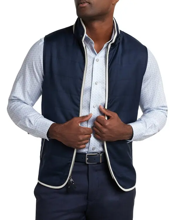 David Donahue Quilted Wool Vest - Navy
