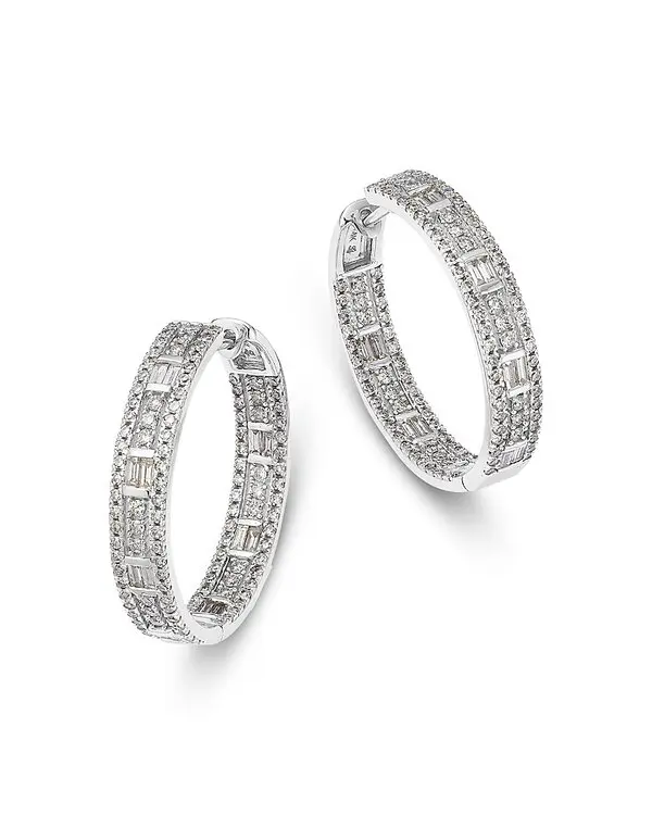 Bloomingdale'S Diamond Baguette And Round Hoop Earrings 1.50 Tcw - White Gold