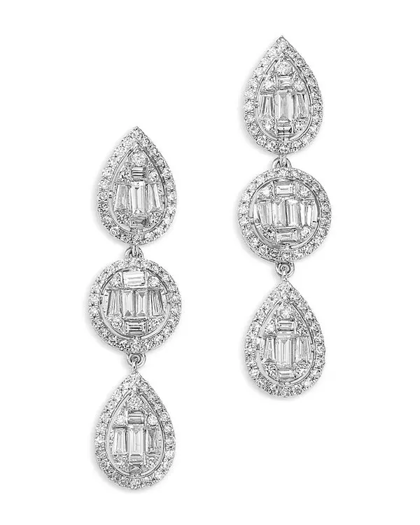 Bloomingdale'S 14k Diamond Round & Baguette Drop Earrings 1.50 Tcw - White Gold
