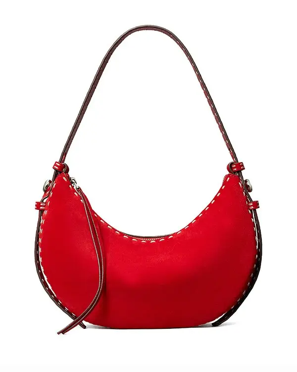 Tory Burch Romy Half Moon Suede Shoulder Bag - Toucan Red