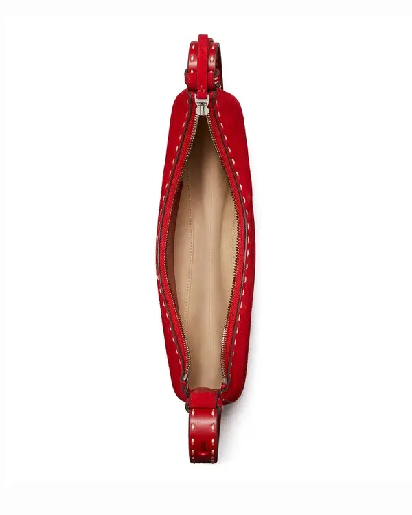 Tory Burch Romy Half Moon Suede Shoulder Bag - Toucan Red
