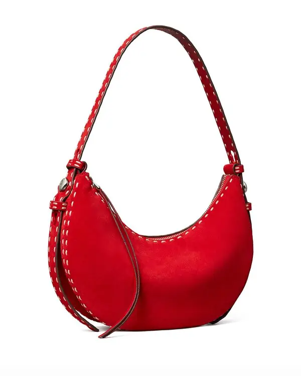 Tory Burch Romy Half Moon Suede Shoulder Bag - Toucan Red