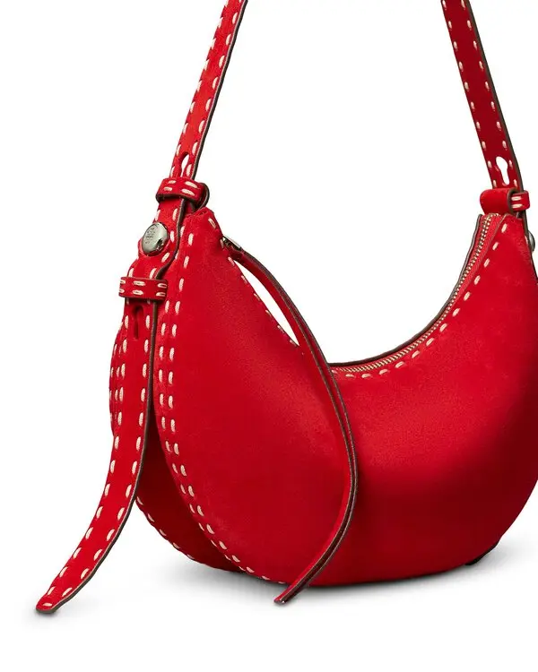 Tory Burch Romy Half Moon Suede Shoulder Bag - Toucan Red