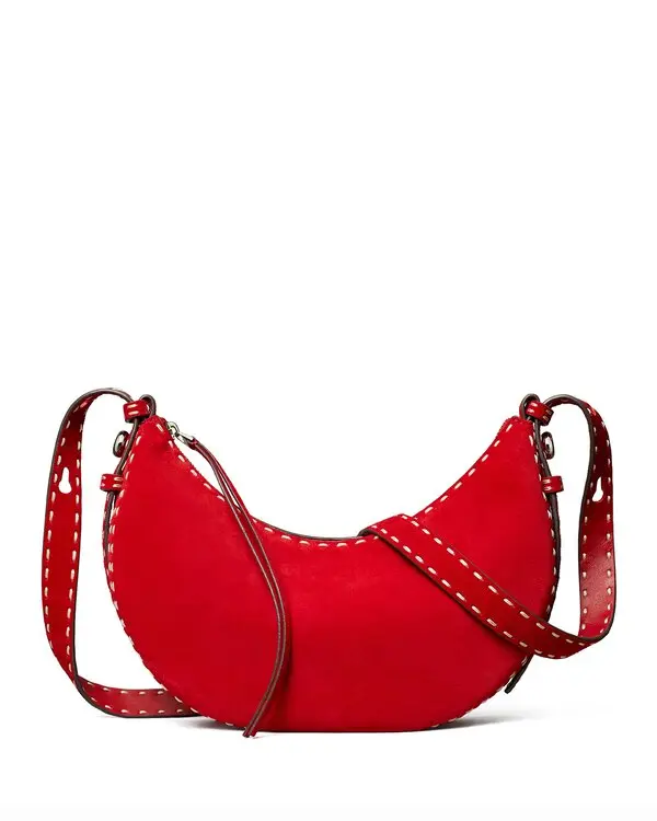 Tory Burch Romy Half Moon Suede Shoulder Bag - Toucan Red