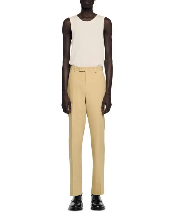 Sandro Classic Fit Linen Blend Trousers - Sand