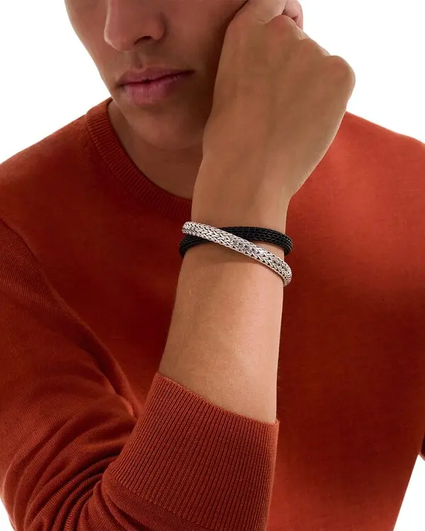 John Hardy Sterling Silver Icon Leather Braid Double Wrap Bracelet - Black