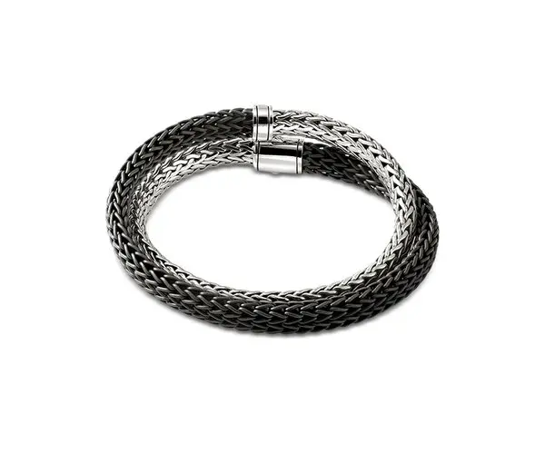 John Hardy Sterling Silver Icon Leather Braid Double Wrap Bracelet - Black