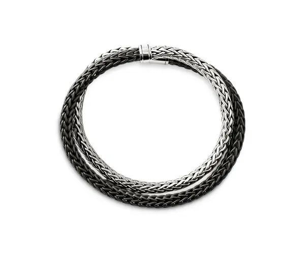 John Hardy Sterling Silver Icon Leather Braid Double Wrap Bracelet - Black