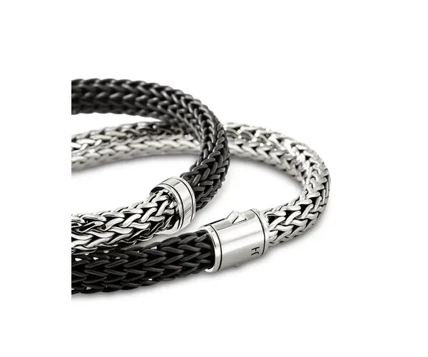John Hardy Sterling Silver Icon Leather Braid Double Wrap Bracelet - Black