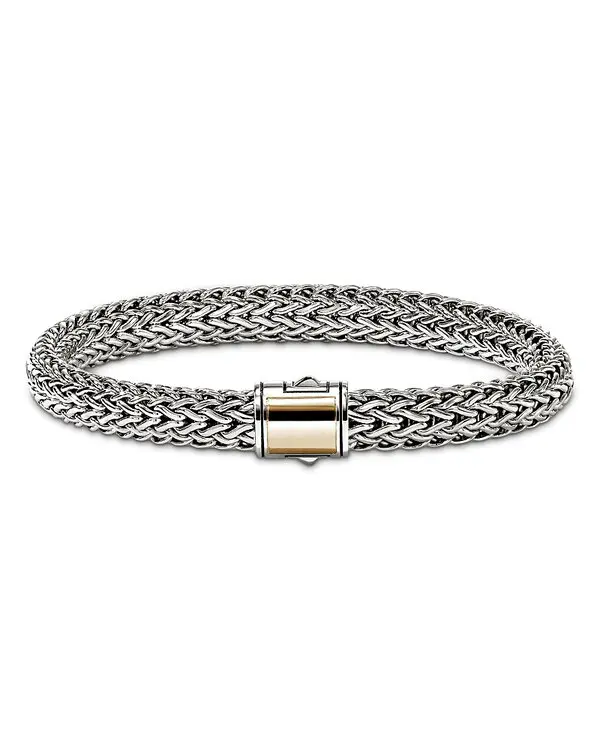 John Hardy 14k Yellow Gold & Sterling Woven Link Chain Bracelet - Silver