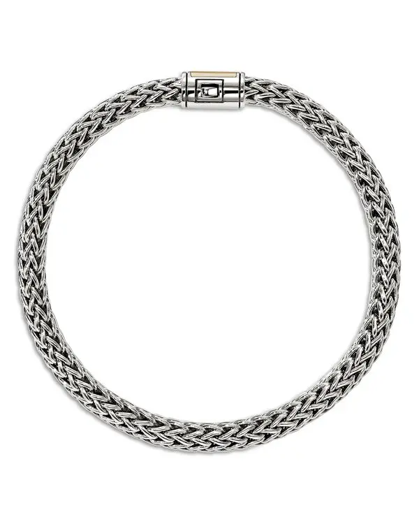 John Hardy 14k Yellow Gold & Sterling Woven Link Chain Bracelet - Silver