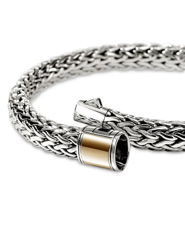 John Hardy 14k Yellow Gold & Sterling Woven Link Chain Bracelet - Silver